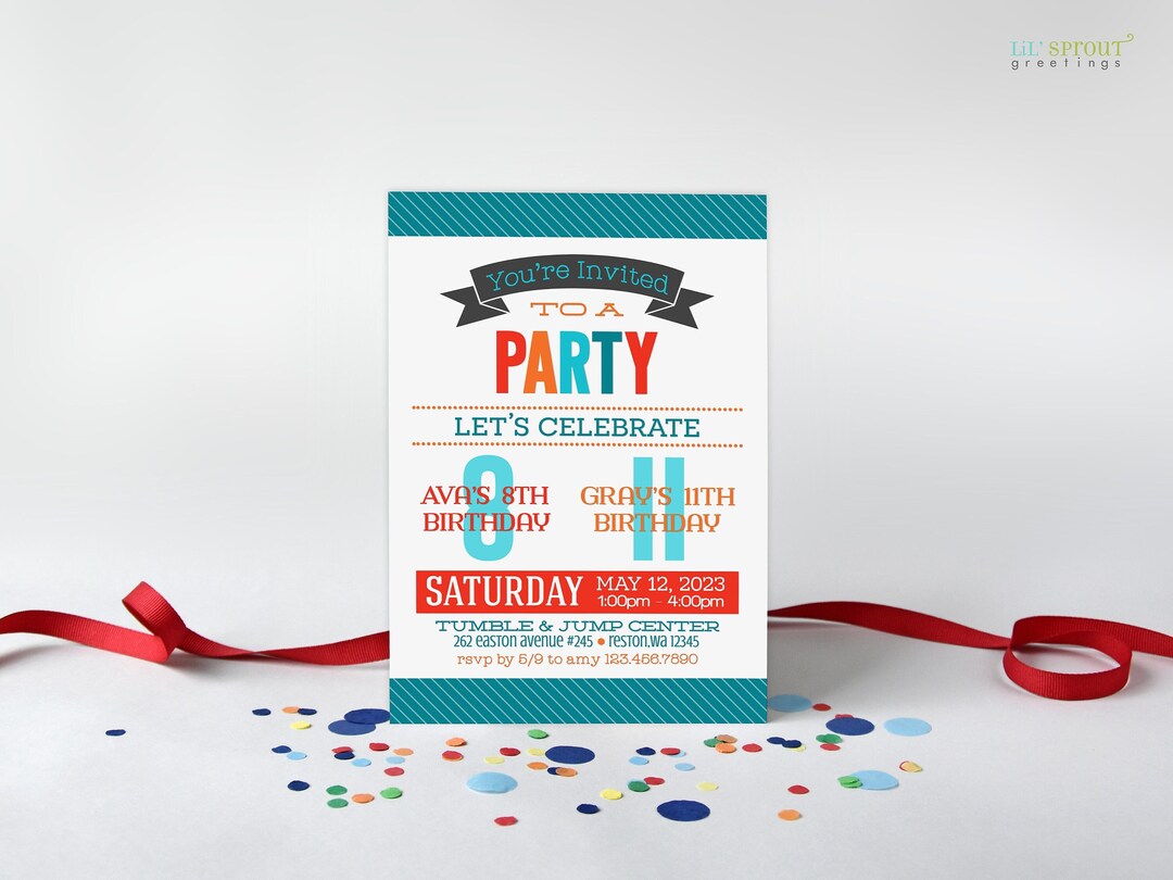 Combined Birthday Invitation Two Child, Friend Sibling Shared Party ...