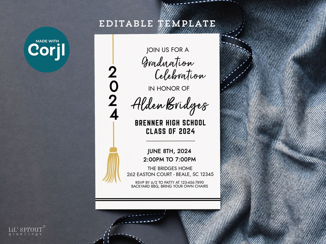 Graduation Dinner Party Invitation, 5x7 Inch Editable Template for ...