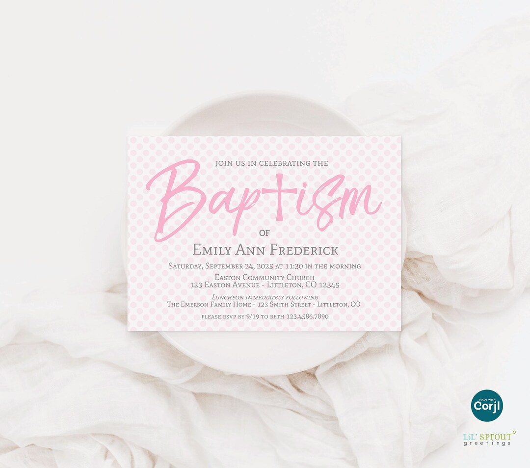 Editable Girl Baptism Invitation Template, Edit Online W/ Corjl ...