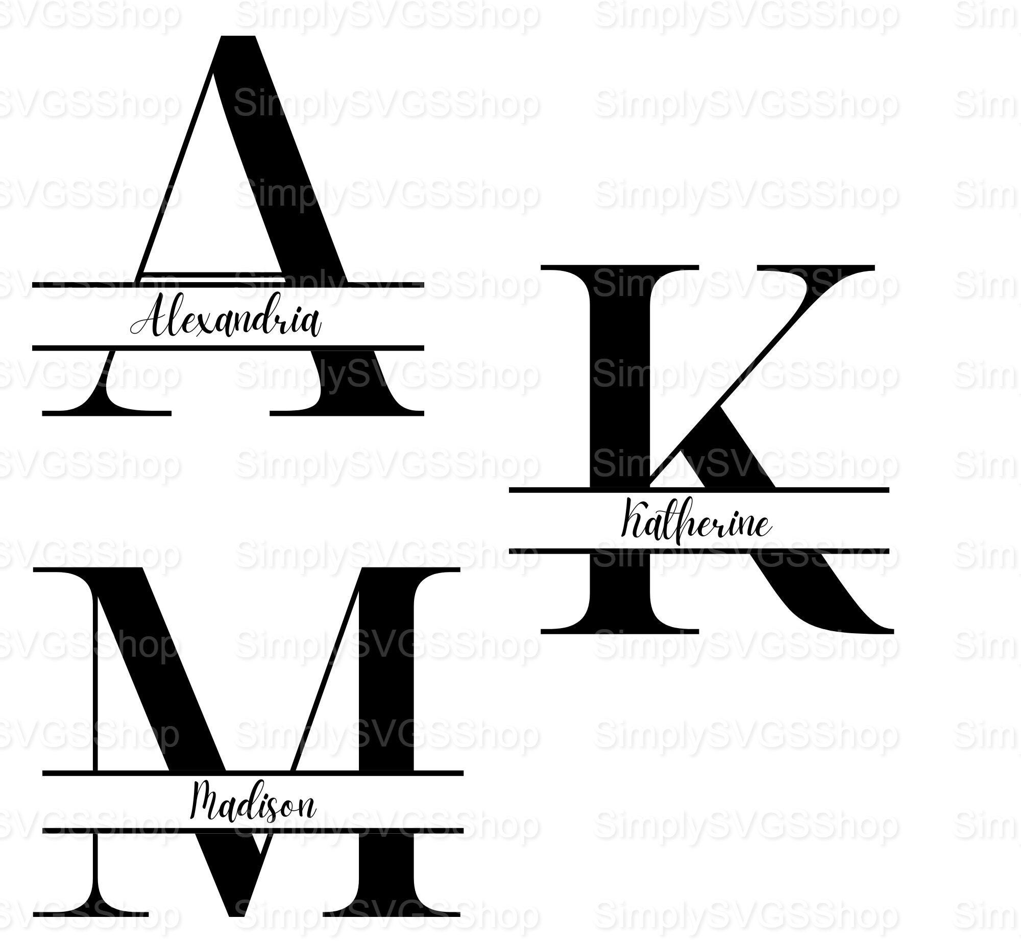 Split Monogram Alphabet SVG, PNG, Split Monogram Frame Alphabet, Split ...