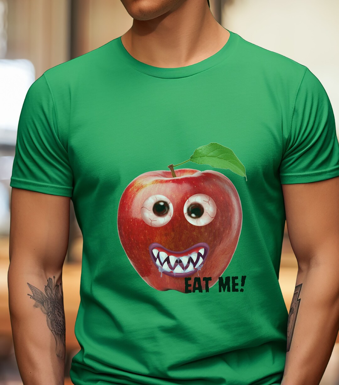 Eat Me T-shirt Scary Apple With Teeth, Menacing Fruit Top, Unique ...