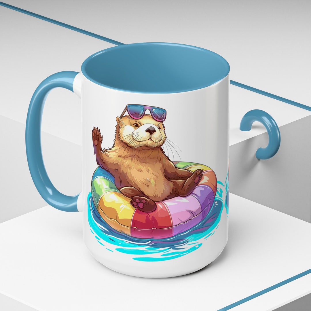 Waving Sea Otter Accent Ceramic 15oz Mug 11oz LGBTQ Pride Mug for Gay ...