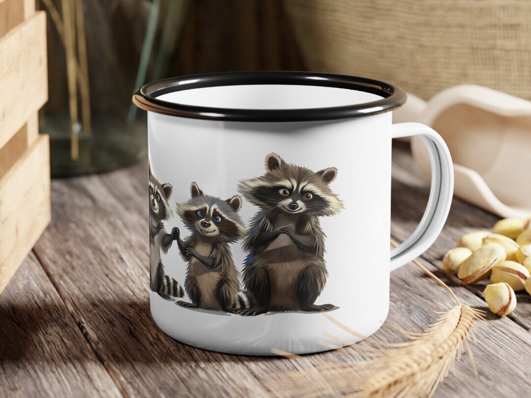 Raccoon Hand Shake 12oz Steel Camp Cup Enamel Glazed Cup for ...
