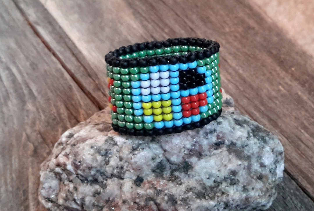 Native American Medicine Wheel Handmade Mens Jade Bead Ring Custom Size ...