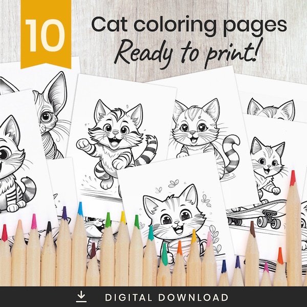 Coloring Cat Sheets for Kids Homeschool Coloring Page Activity For - Etsy