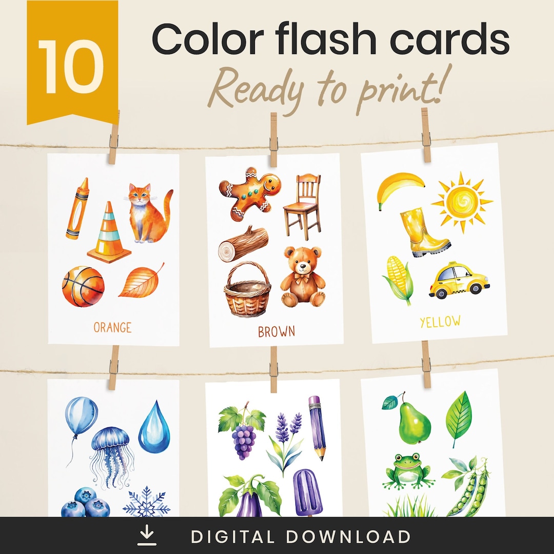 10 Childrens Colour Flashcards, Printable, Kids Learn Colour Cards ...