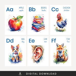 Printable Alphabet Watercolor Flash Cards, Classroom Decor, Toddlers ...