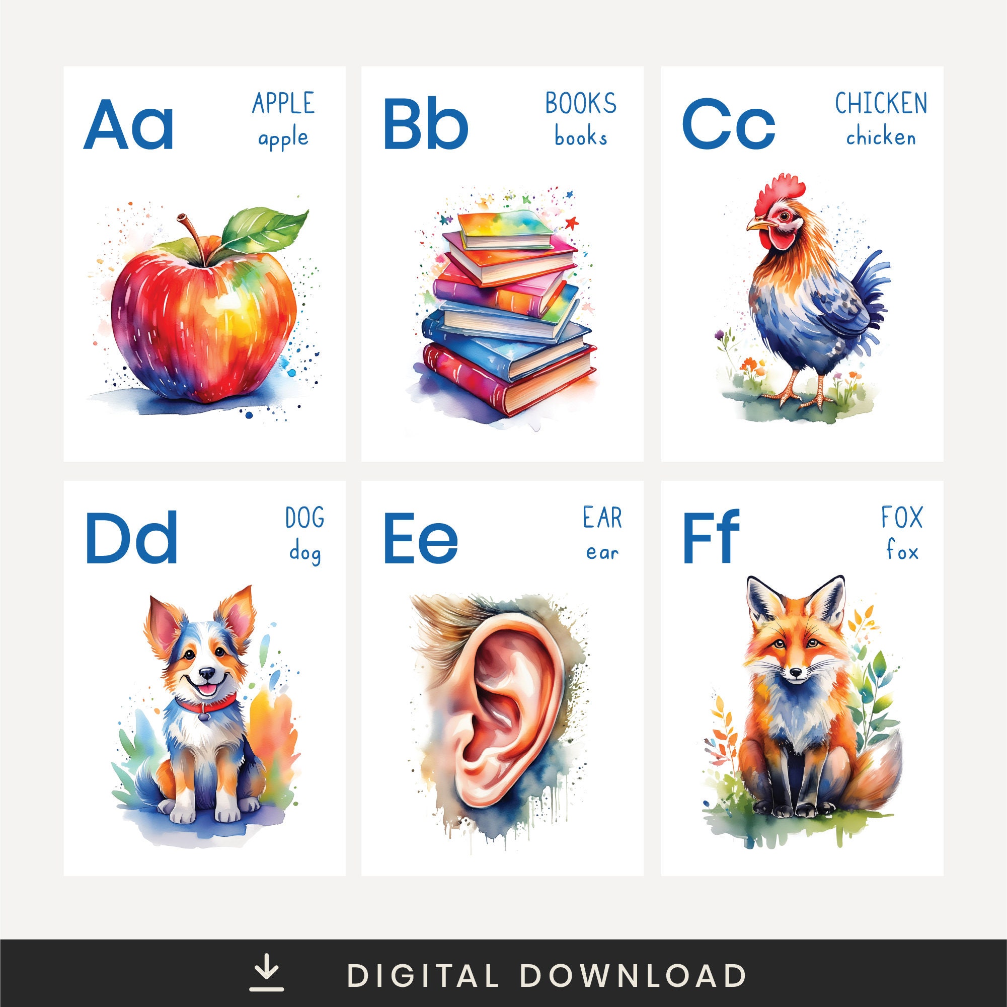 Printable Alphabet Watercolor Flash Cards, Classroom Decor, Toddlers ...