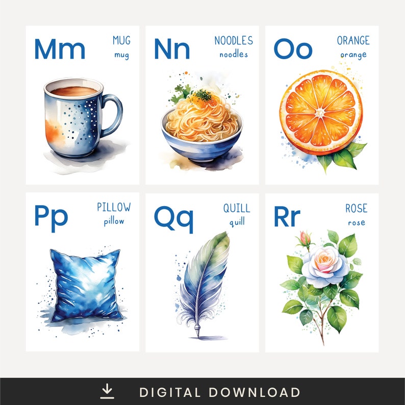 Printable Alphabet Watercolor Flash Cards, Classroom Decor, Toddlers ...