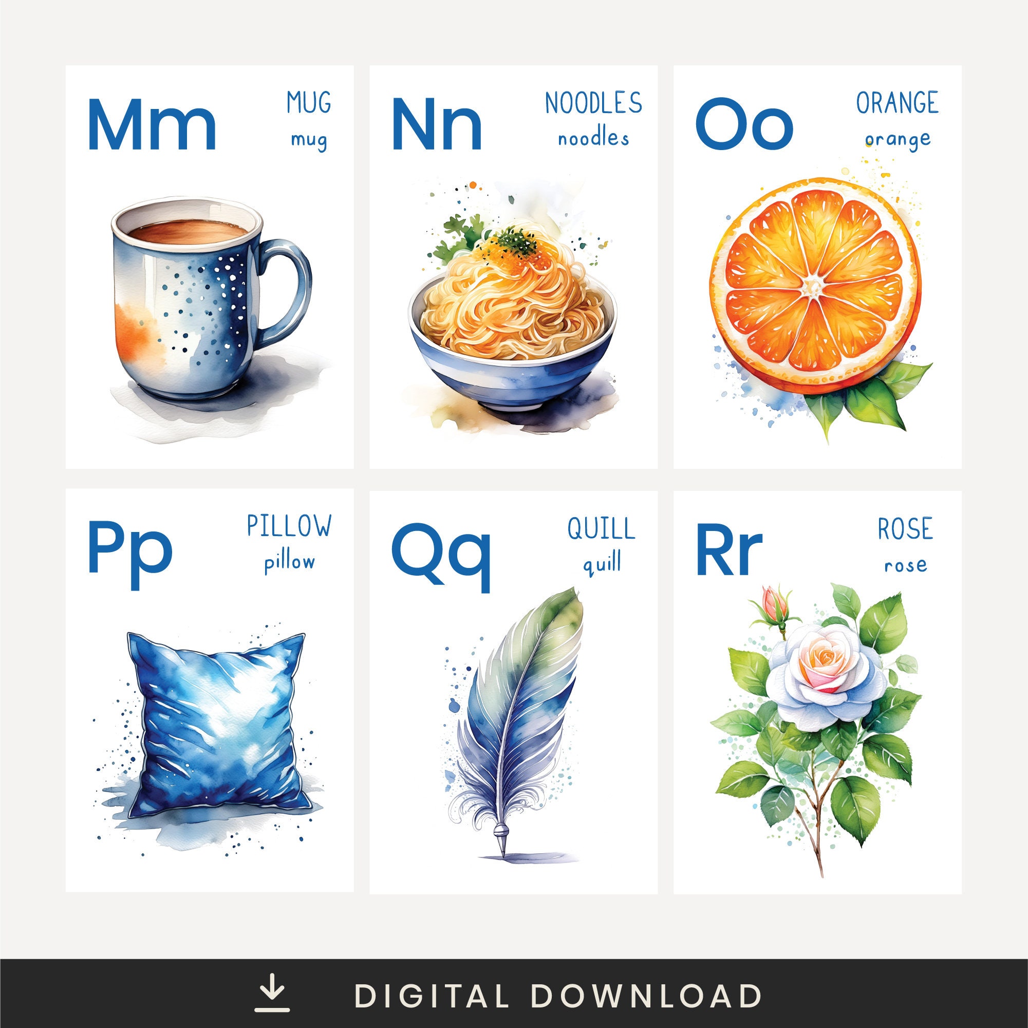 Printable Alphabet Watercolor Flash Cards, Classroom Decor, Toddlers ...