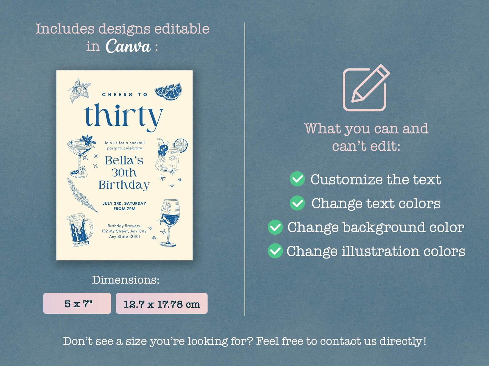 Editable Birthday Cocktail Party Invitation Template, Elegant and Chic ...