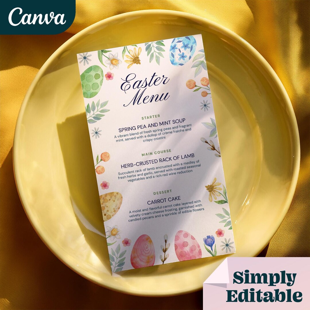 Editable Easter Sunday Menu Template, Spring Brunch or Dinner Printable ...