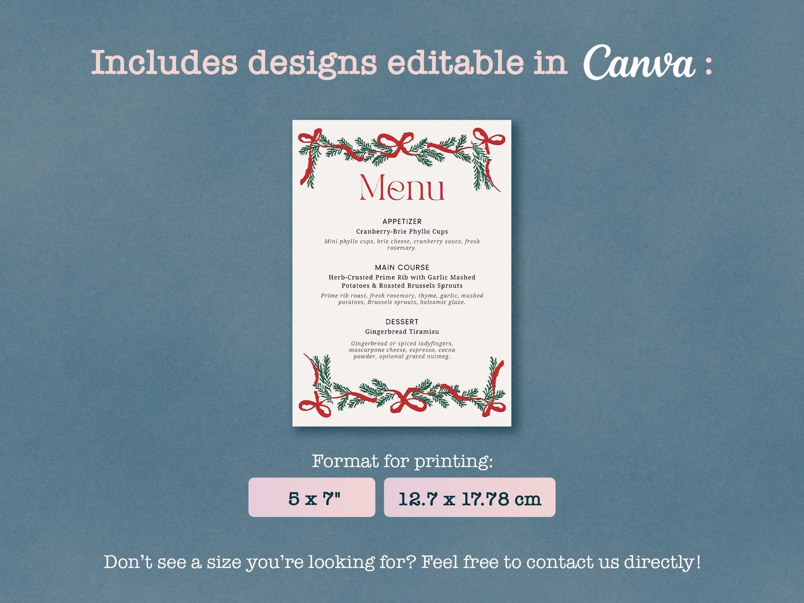 Editable Christmas Menu Card Festive Holiday Dinner Template Design - Etsy