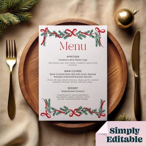 Editable Christmas Menu Card Festive Holiday Dinner Template Design - Etsy