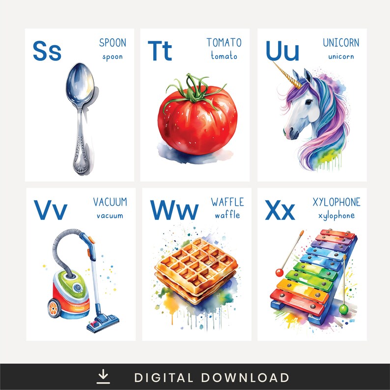 Printable Alphabet Watercolor Flash Cards, Classroom Decor, Toddlers ...