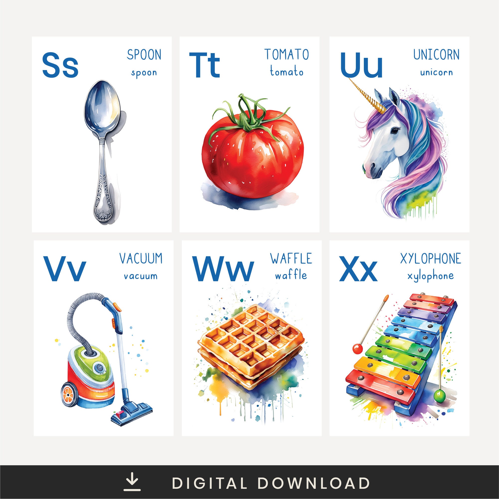 Printable Alphabet Watercolor Flash Cards, Classroom Decor, Toddlers ...