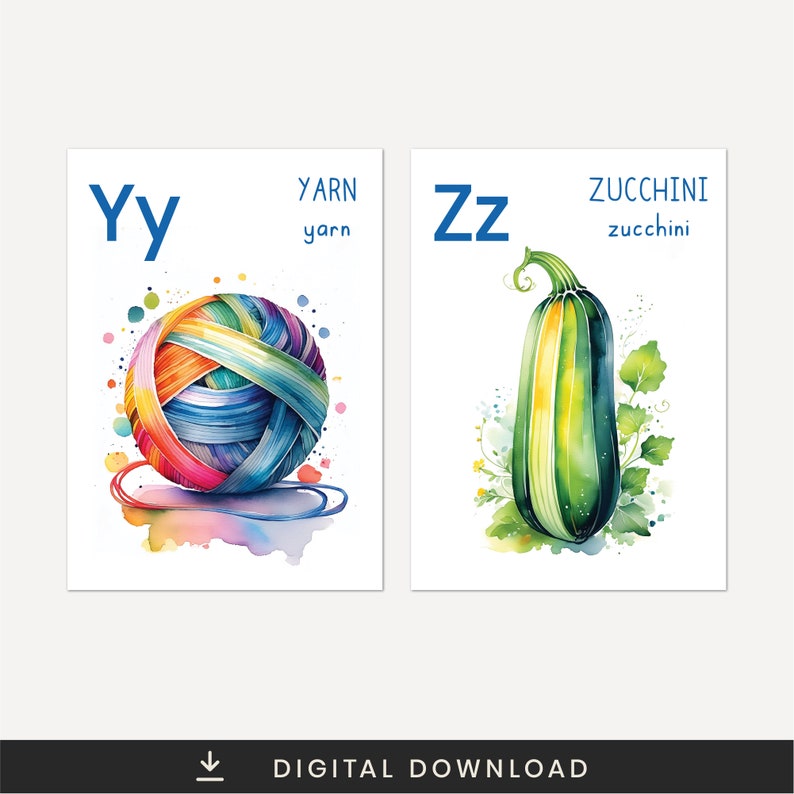 Printable Alphabet Watercolor Flash Cards, Classroom Decor, Toddlers ...