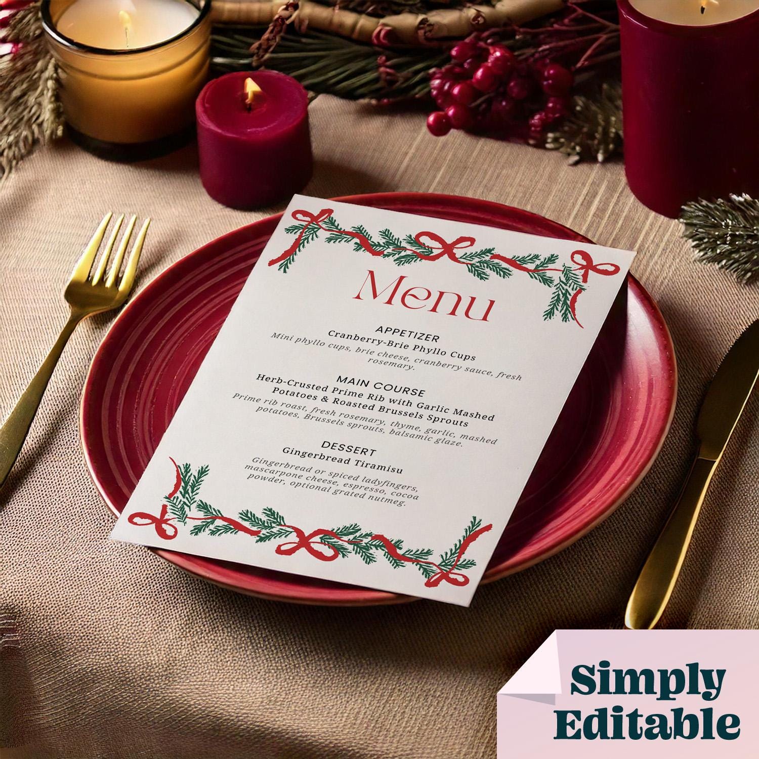 Editable Christmas Menu Card Festive Holiday Dinner Template Design - Etsy