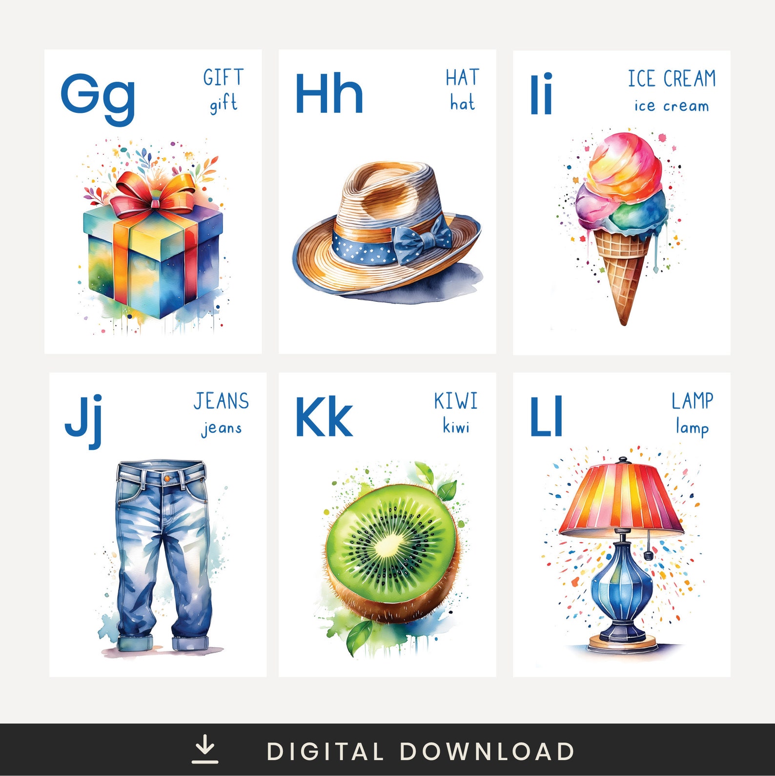 Printable Alphabet Watercolor Flash Cards, Classroom Decor, Toddlers ...