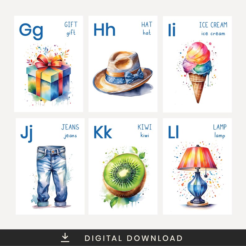 Printable Alphabet Watercolor Flash Cards, Classroom Decor, Toddlers ...