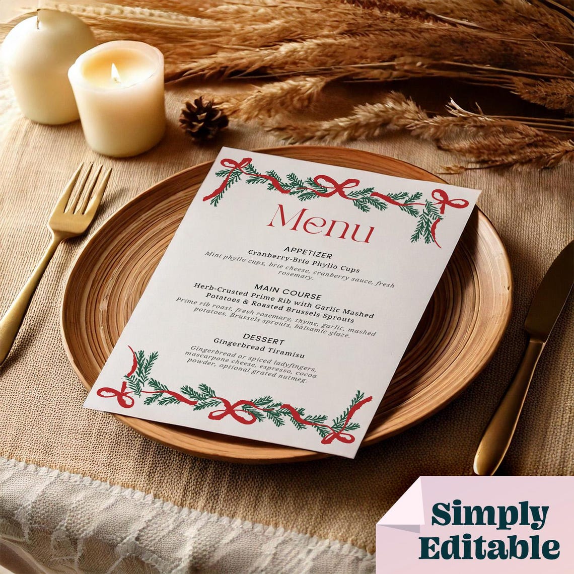 Editable Christmas Menu Card Festive Holiday Dinner Template Design - Etsy