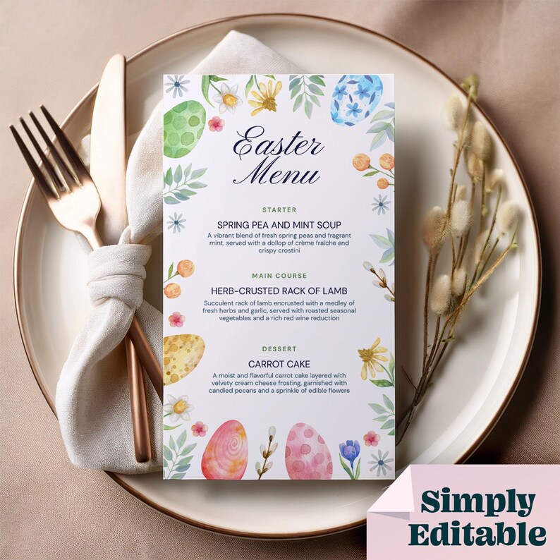 Editable Easter Sunday Menu Template, Spring Brunch or Dinner Printable ...