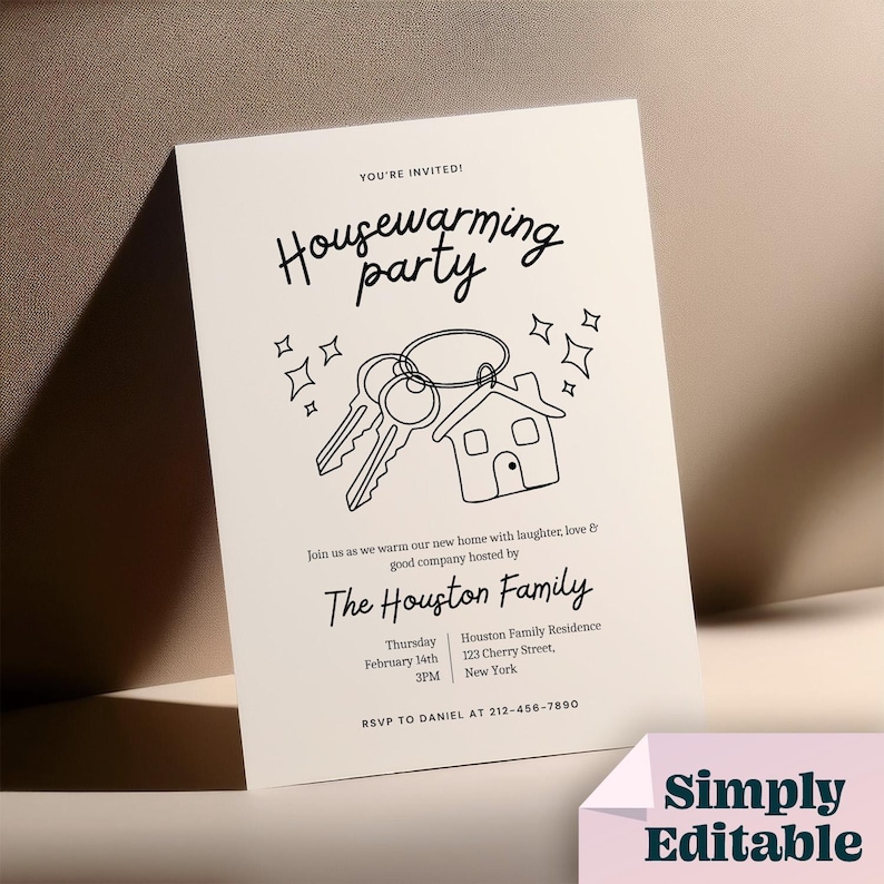 Editable Housewarming Party Invitation Template, New Home Minimalist ...