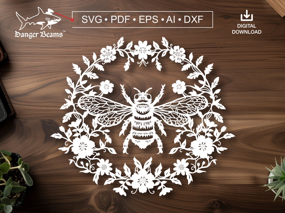 Floral Bumble Bee Intricate Laser Cut File - Digital Download (ai, PDF ...