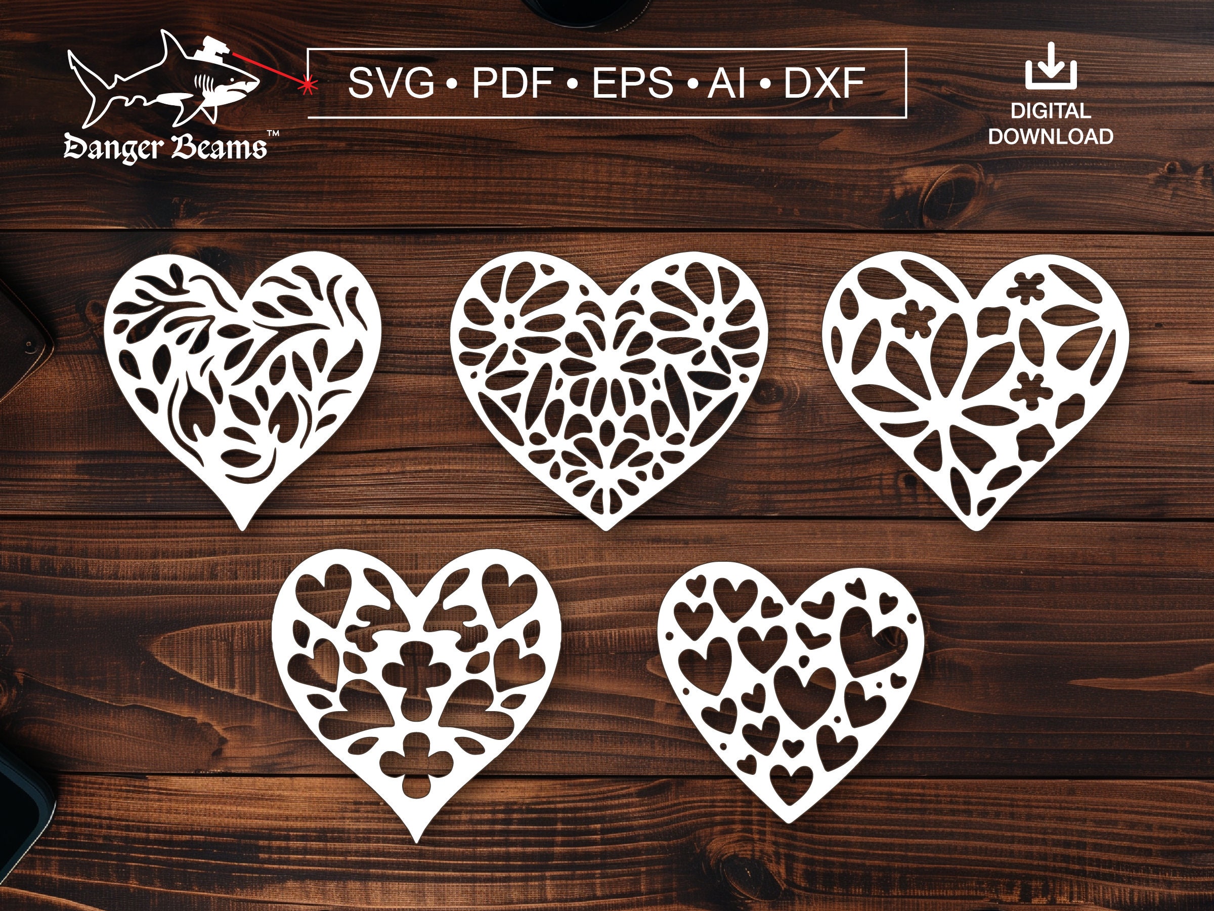 Hearts Bundle 1 Cut Paper File - Digital Download (ai, PDF, DXF, SVG ...