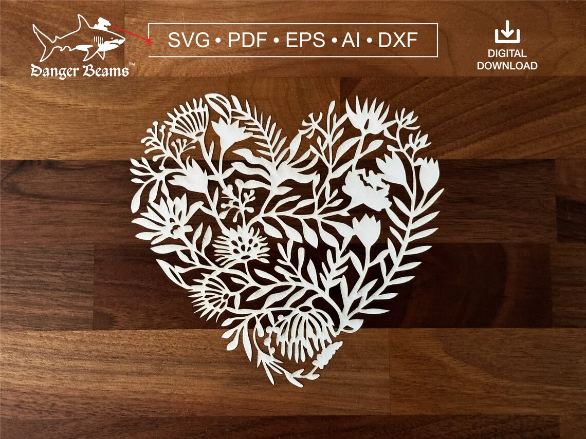 Floral Heart Laser Cut File - Digital Download (ai, PDF, DXF, SVG, Eps ...