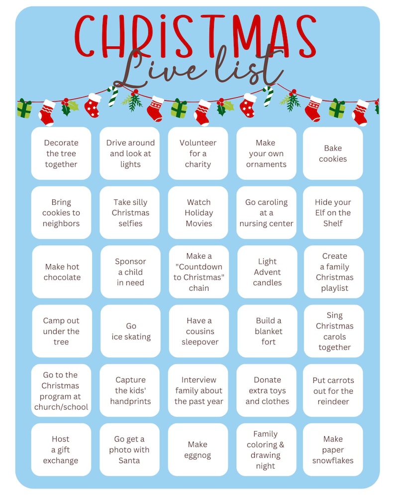Christmas Activity List, 30 Holiday Ideas, Family Fun Printout - Etsy