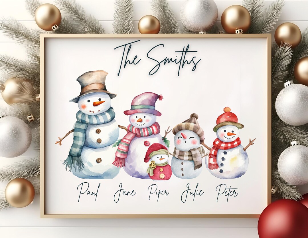 Personalized Snowman Family Print Customizable Winter Wonderland Art ...