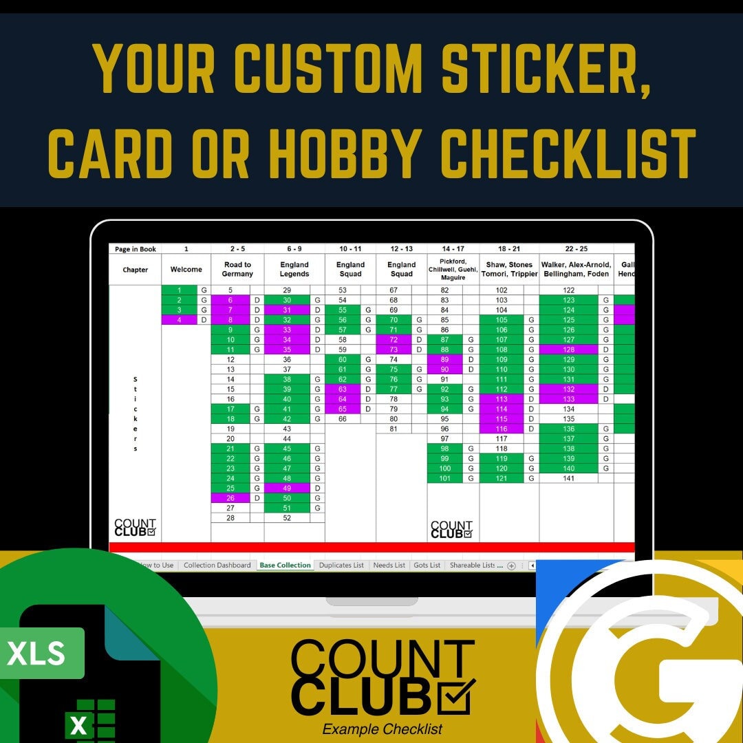 Custom Made Sticker / Card / Hobby Checklist for Any Collection Tracker ...