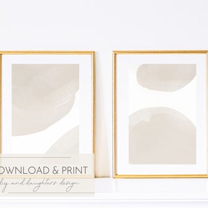 Neutral Abstract Poster Set | Modern Brush Stroke Art Prints, Geometric ...