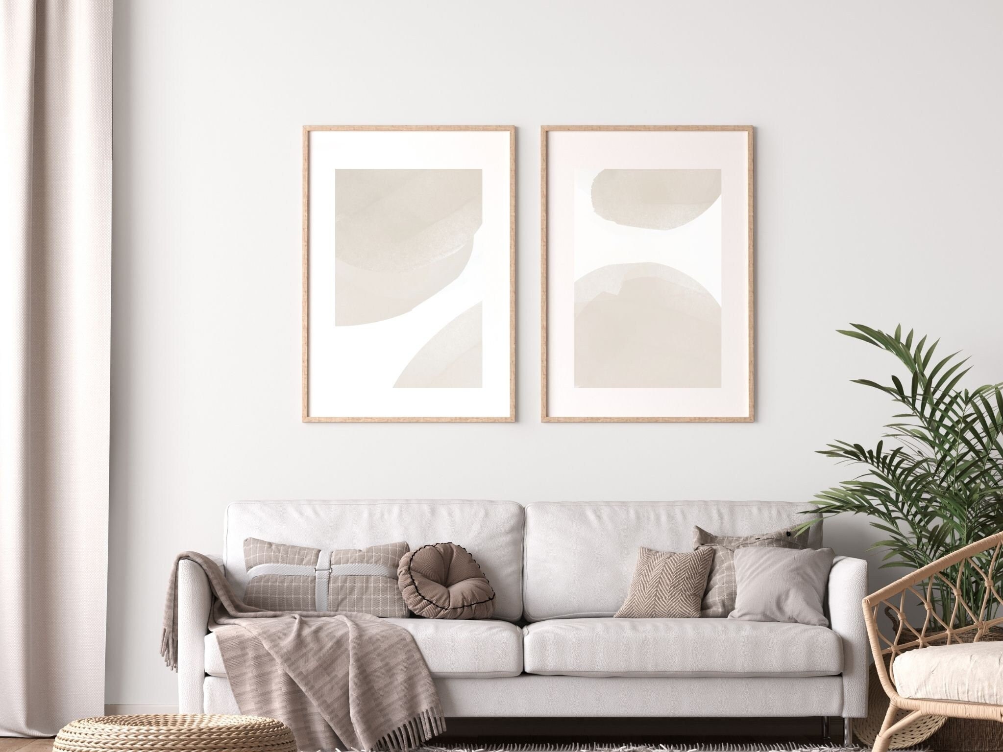 Neutral Abstract Poster Set | Modern Brush Stroke Art Prints, Geometric ...
