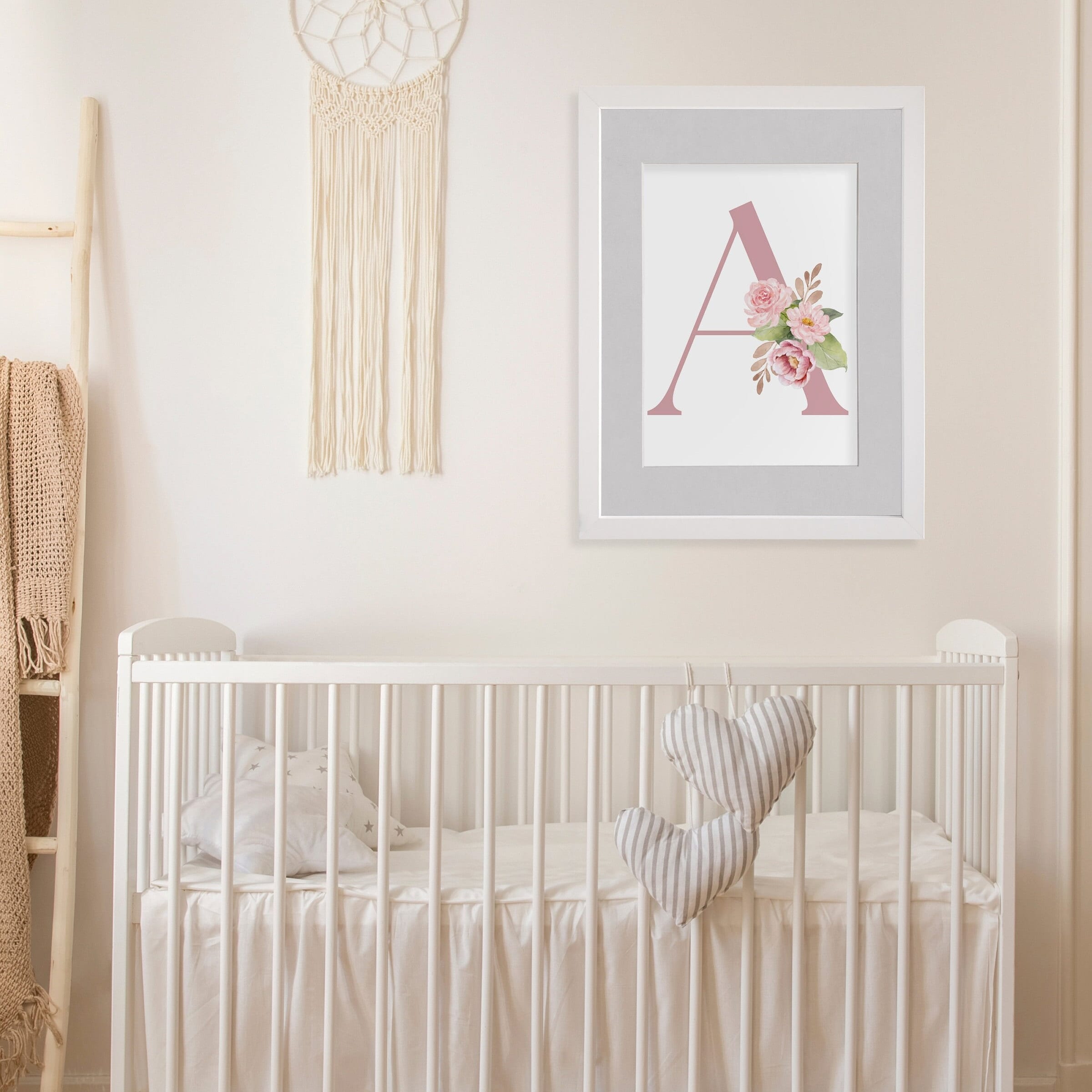 A-Z Alphabet | Blush Monogram Wall Art, Initial Print Floral Bouquet ...