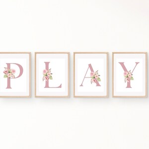 A-Z Alphabet | Blush Monogram Wall Art, Initial Print Floral Bouquet ...