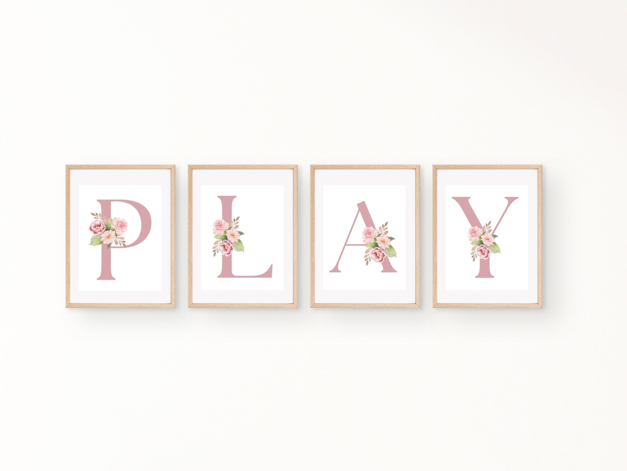 A-Z Alphabet | Blush Monogram Wall Art, Initial Print Floral Bouquet ...