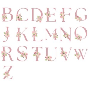 A-Z Alphabet | Blush Monogram Wall Art, Initial Print Floral Bouquet ...