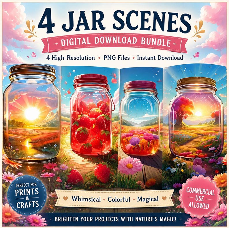 Mason Jar Landscape Scenes Print Bundle | Whimsical Cottagecore ...