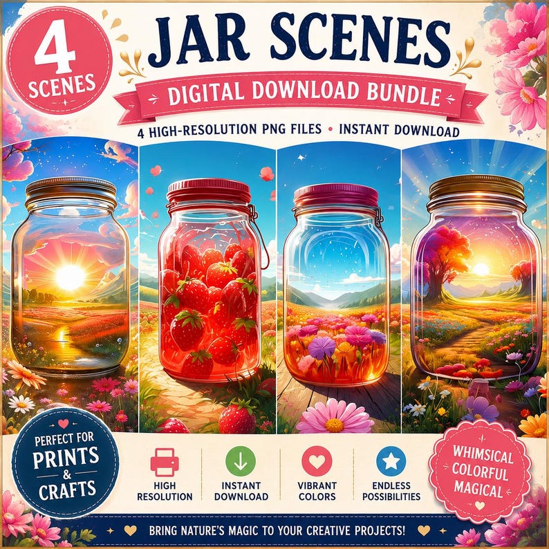 Mason Jar Landscape Scenes Print Bundle | Whimsical Cottagecore ...