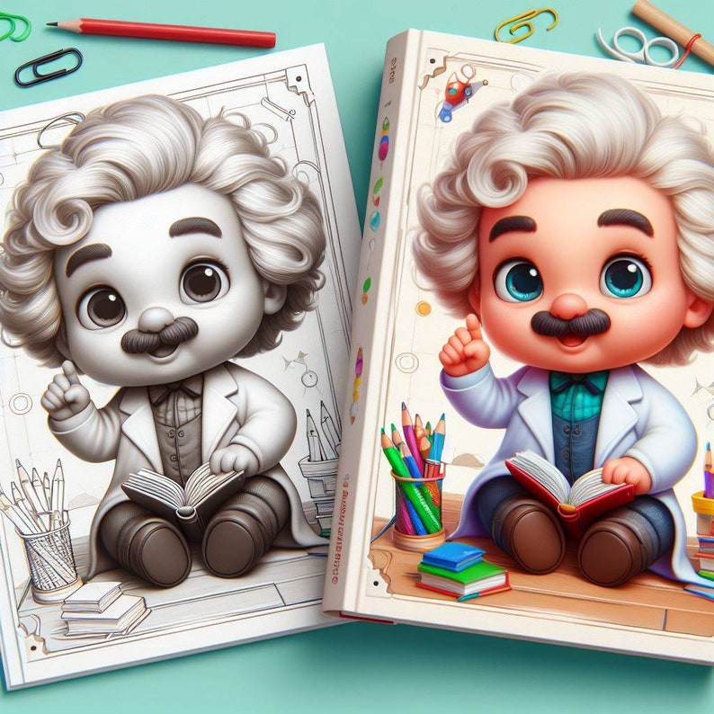 Genius in Pictures Coloring Book cartoon Einstein Color the Discoveries ...