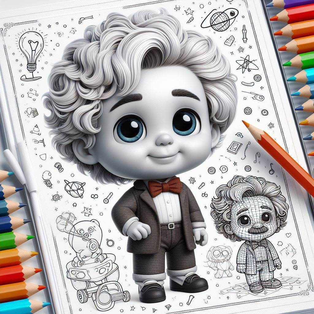 Genius in Pictures Coloring Book cartoon Einstein Color the Discoveries ...