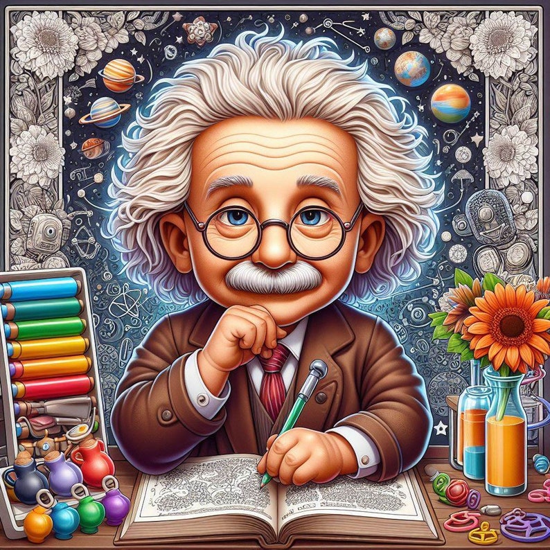 Genius in Pictures Coloring Book cartoon Einstein Color the Discoveries ...