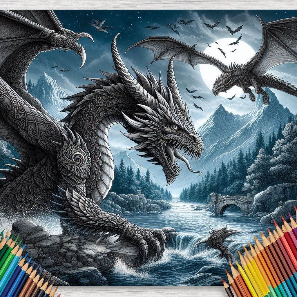 World of Dragons 100 Illustrations for Coloring, Color Your Dragon ...