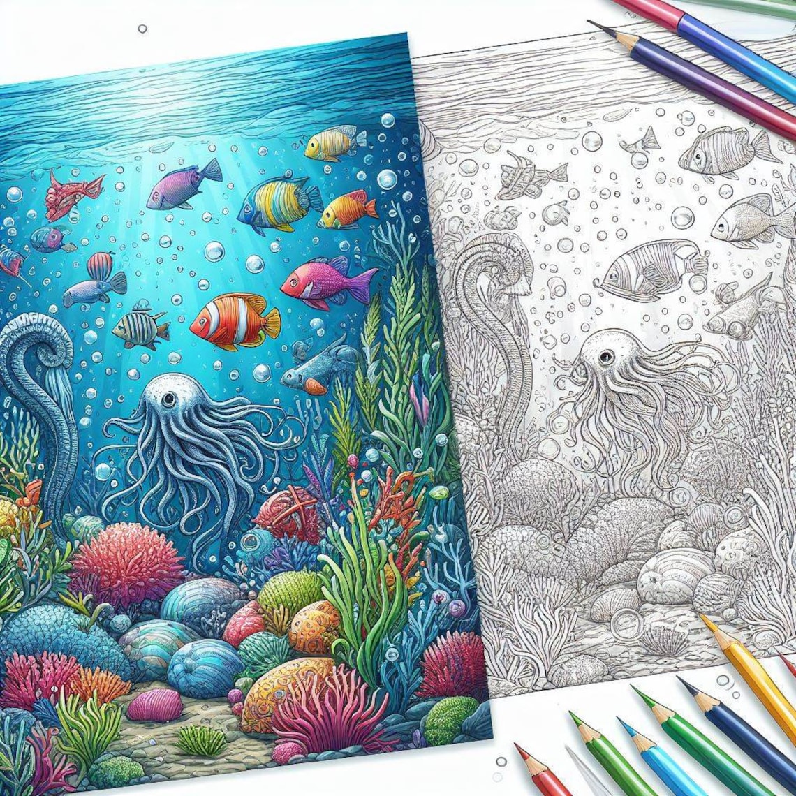 Coloring Book "underwater World" Life Under Water Coloring Book "diving ...