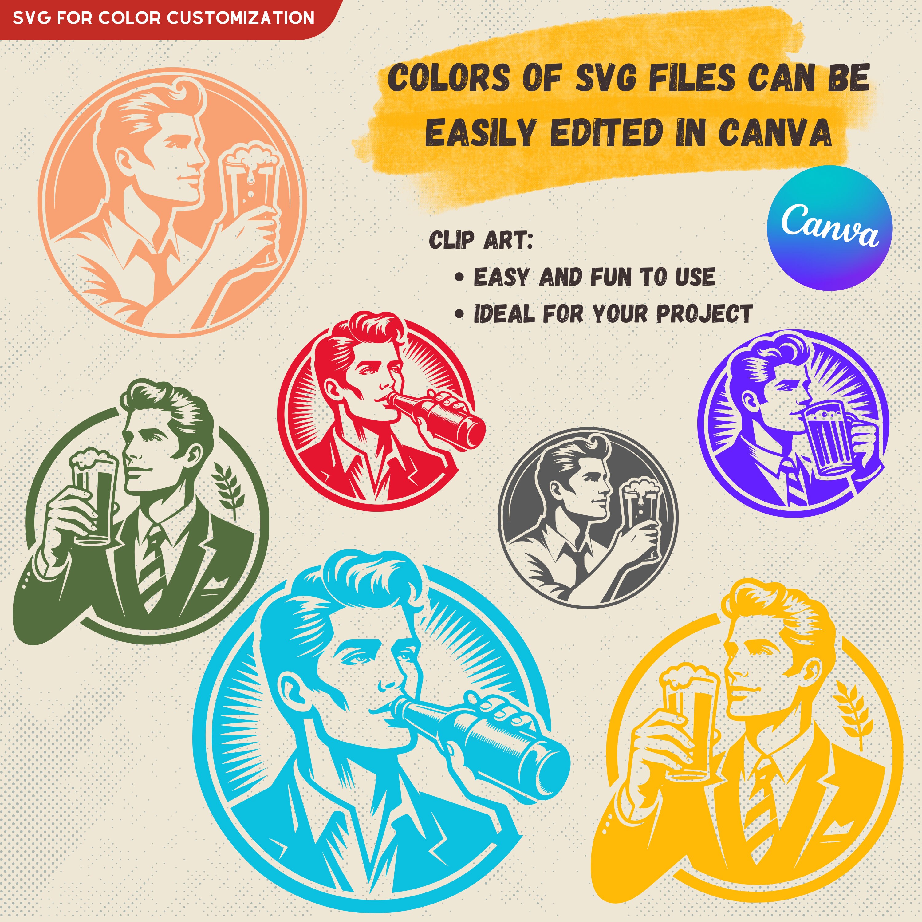 4 Vintage Men Enjoying Beer Svg Png Cilpart, 50s Men Beer Lover ...