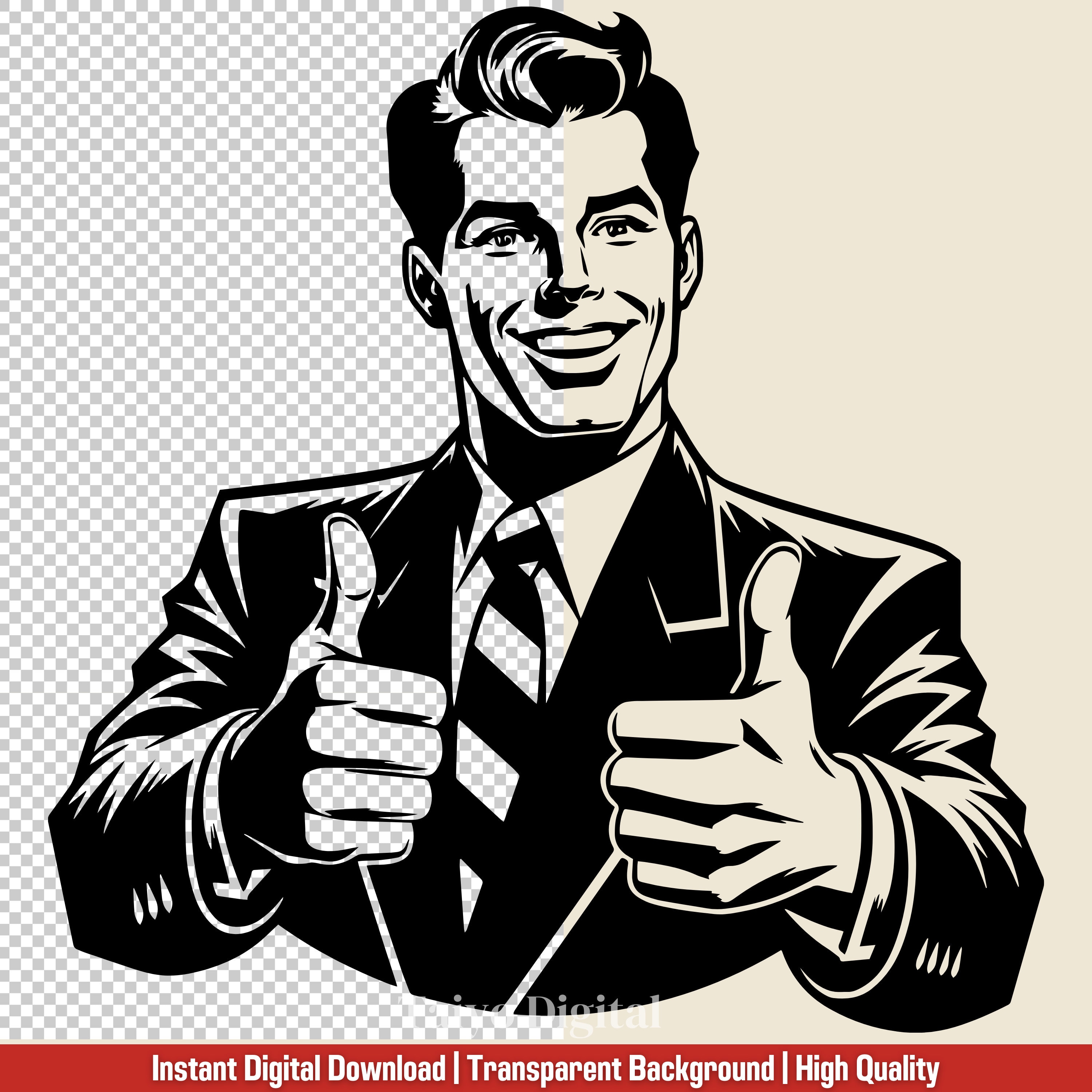 4 Retro Gentleman Giving Thumbs up Svg & Png Cilpart, Vintage Man ...