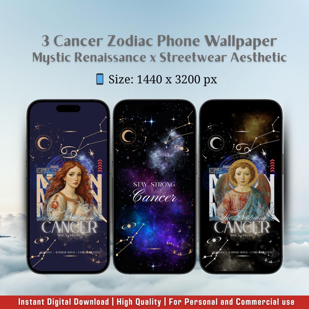 Mystic Cancer Zodiac Art Phone Wallpaper Renaissance Astrology Digital ...