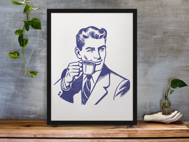 4 Retro Gentleman Enjoying Coffee Svg & Png Cilpart, 50s Man, Editable ...